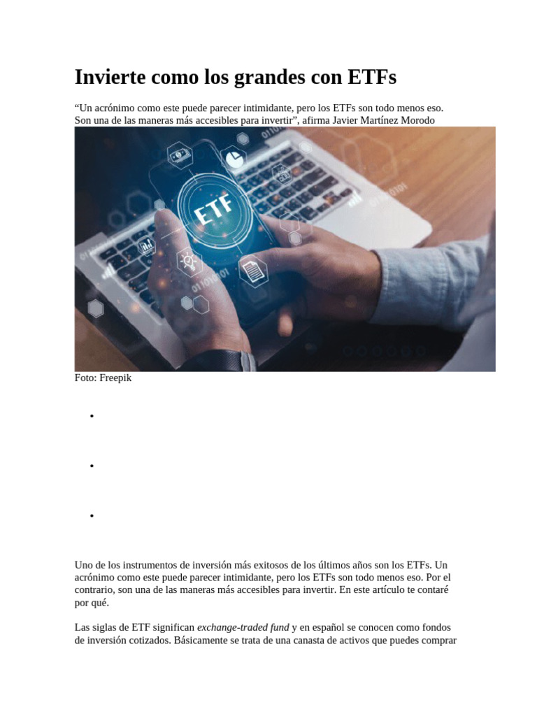 Invierte Como Los Grandes Con ETFs | PDF | Fondo de inversion | Inversiones