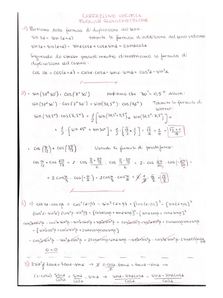 4AS Mat Correzione (4) - Formule Goniometriche | PDF