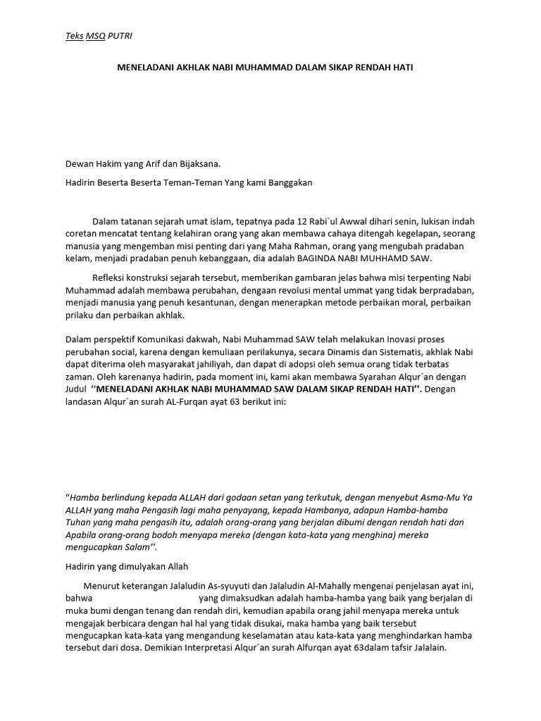 Teks MSQ Putri | PDF