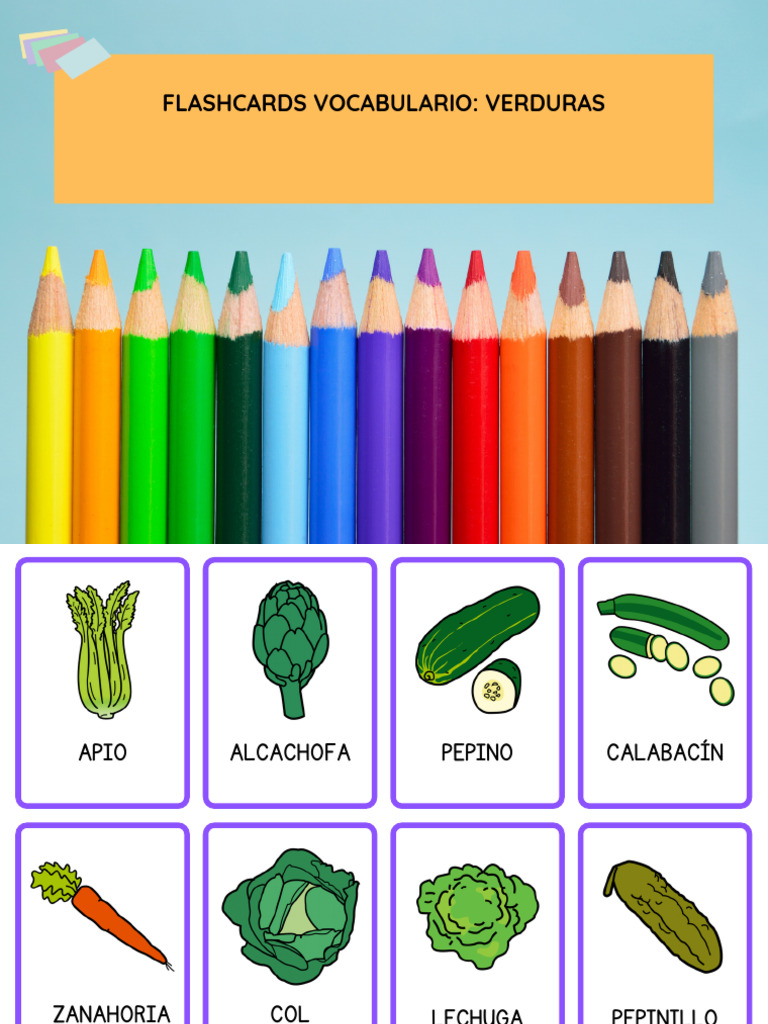 Flashcards de Vocabulario: Verduras | PDF