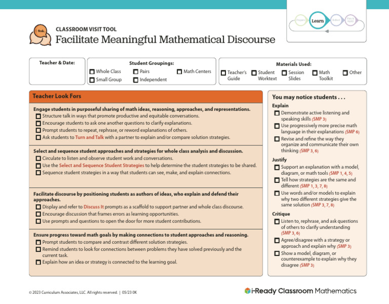 Classroom Visit Tool - Facilitate Meaningful Mathematical Discourse ...