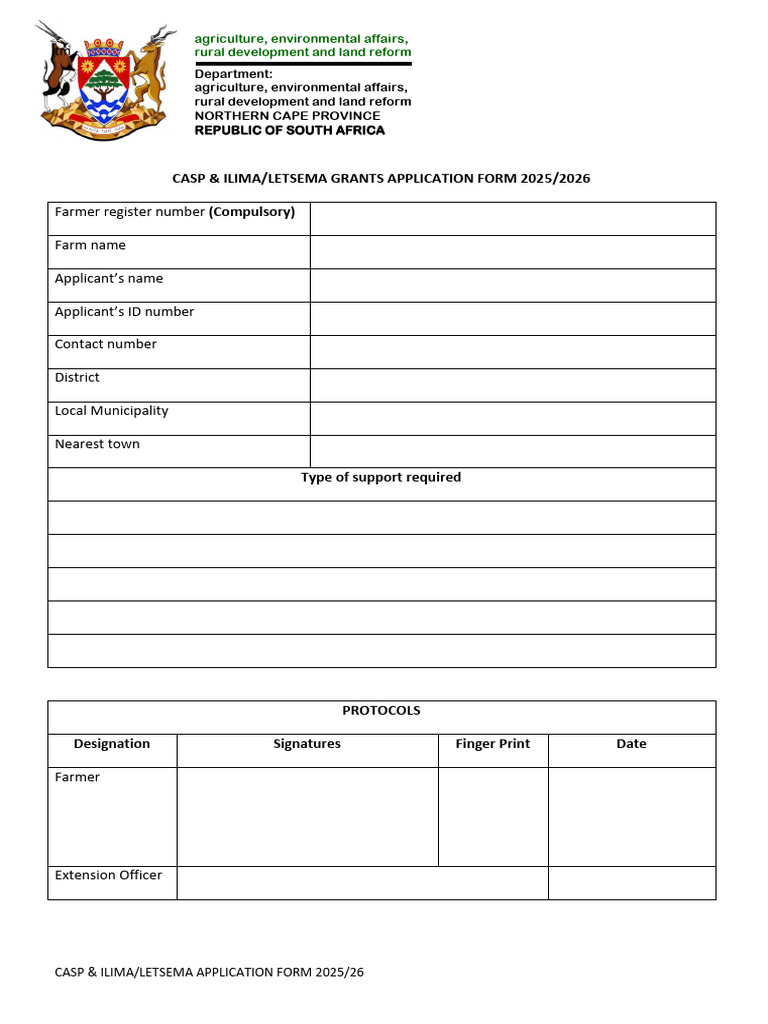 DAERL CASP ILLIMA - LETSEMA GRANTS APPLICATION FORM 2025 - 26doc | PDF