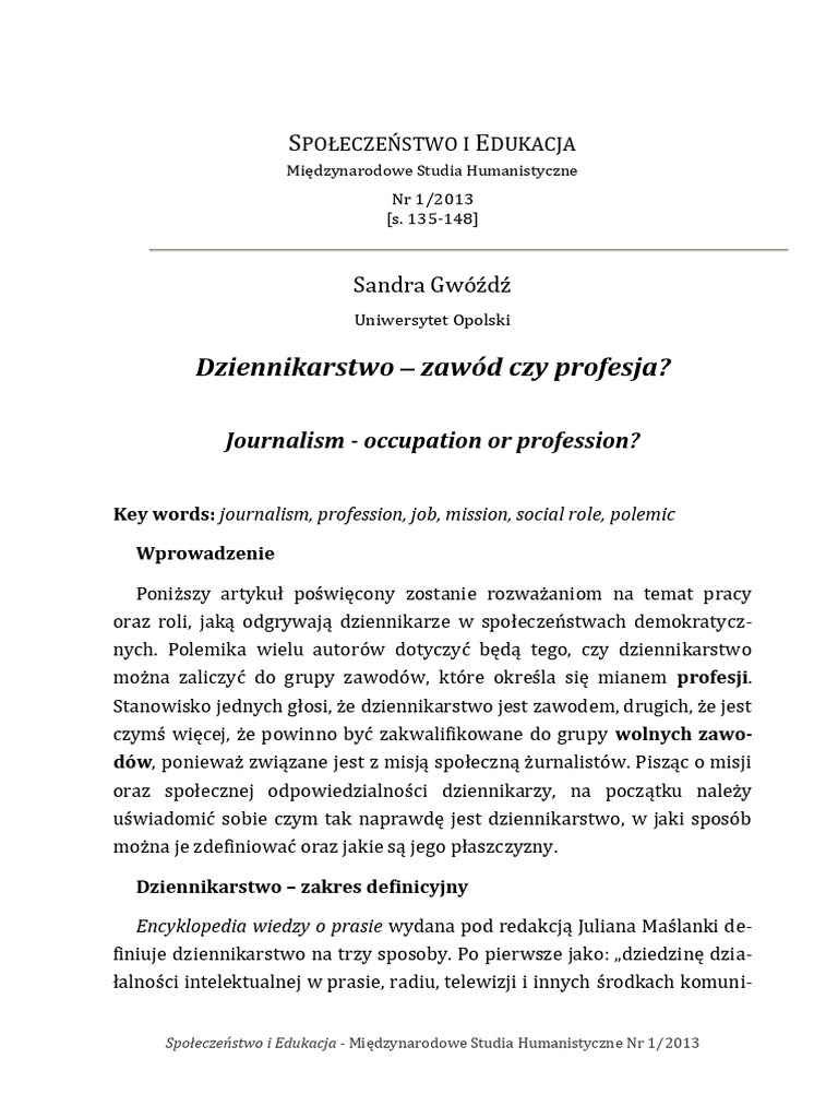 Dziennikarstwo Zawod | PDF