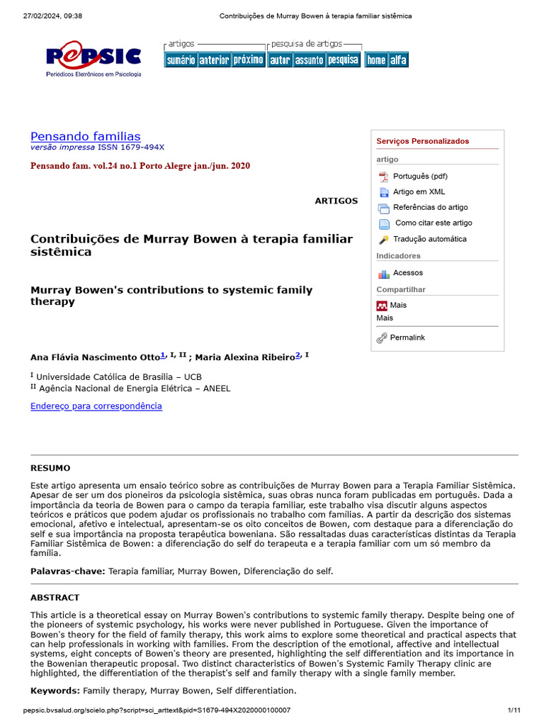 TEXTO - Contribuições de Murray Bowen À Terapia Familiar Sistêmica ...