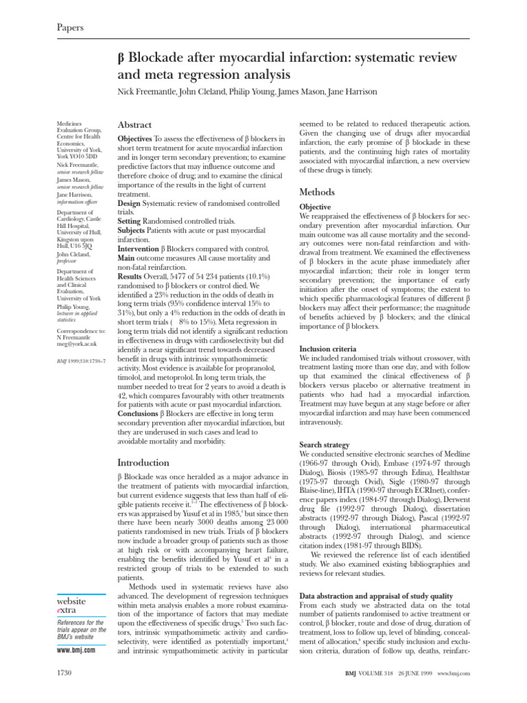 2-Beta Blockade After Myocardial Infarction | PDF | Myocardial ...