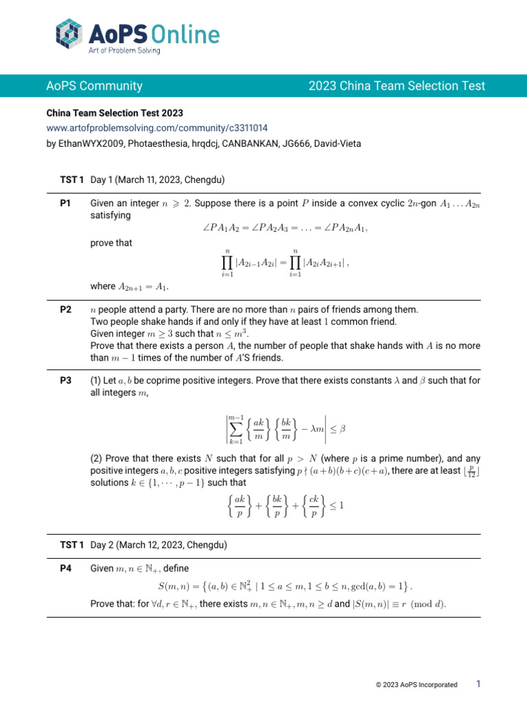 CHINA TST 23 | PDF | Mathematical Objects | Number Theory