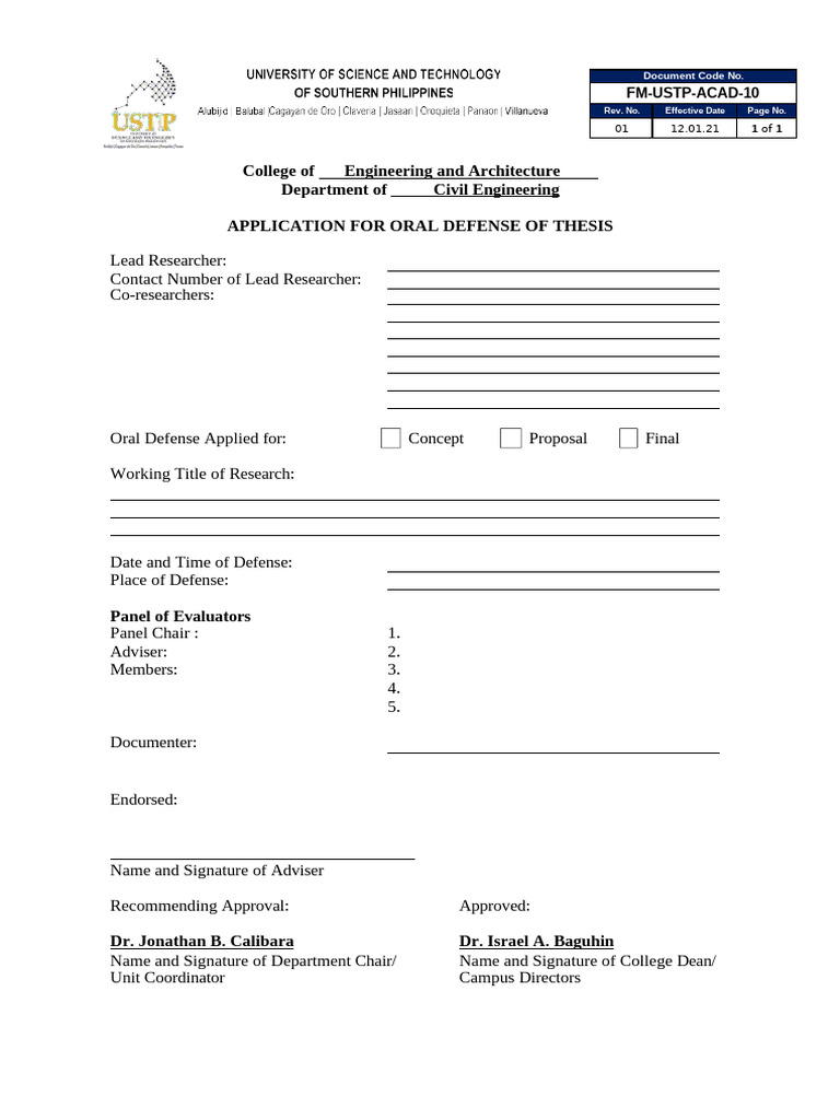05 Application For Oral Defense Form | PDF