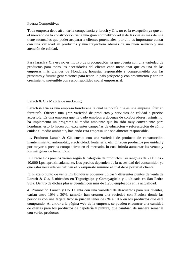 Competitividad de Larach y Cía en Honduras | PDF | Marca | Calidad ...