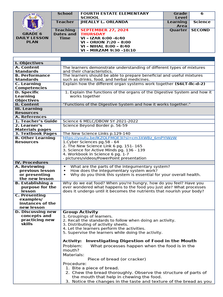Q2-SCI-DLP-W1D5 - Digestive System | PDF | Digestion | Stomach