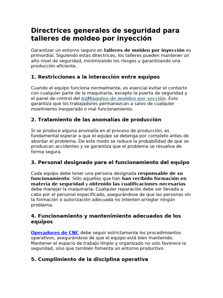 Directrices Generales de Seguridad para Talleres de Moldeo Por ...
