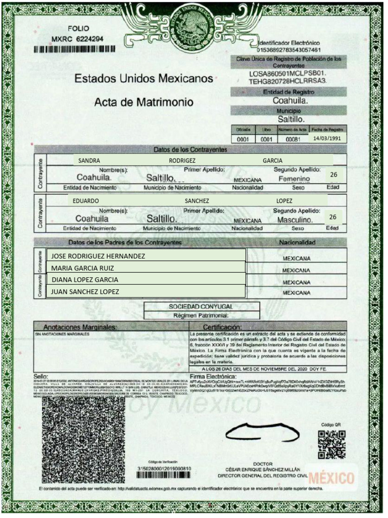 Acta de Matrimonio Sandra y Eduardo | PDF