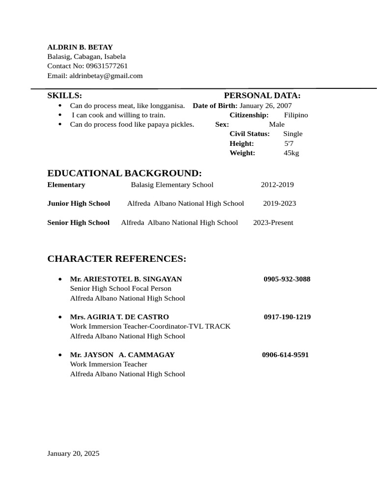 RESUME FOR IMMERSSION - Docx - S 1 | PDF
