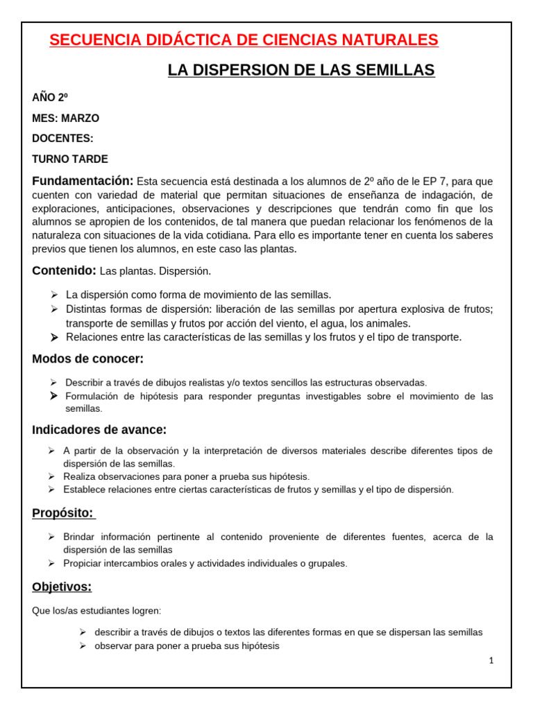 Dispersión de Semillas en 2º Año | PDF | Semilla