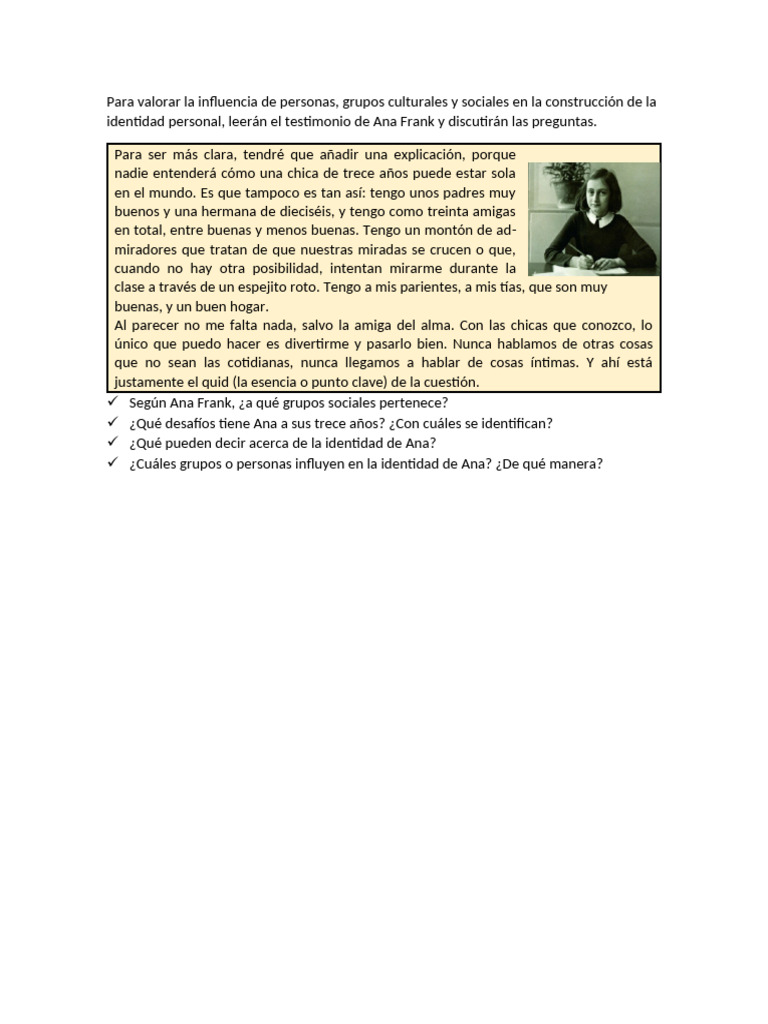 Influencias en la Identidad de Ana Frank | PDF