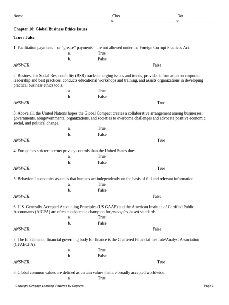 Chapter 10 Global Business Ethics Issues | PDF | Business Ethics ...