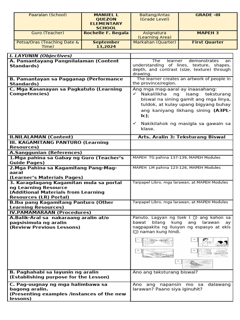 Mapeh Dlp Arts Yunit 1 Aralin 3 | PDF