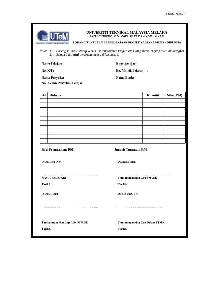 Borang Tuntutan Balik PSM-PD v4 | PDF