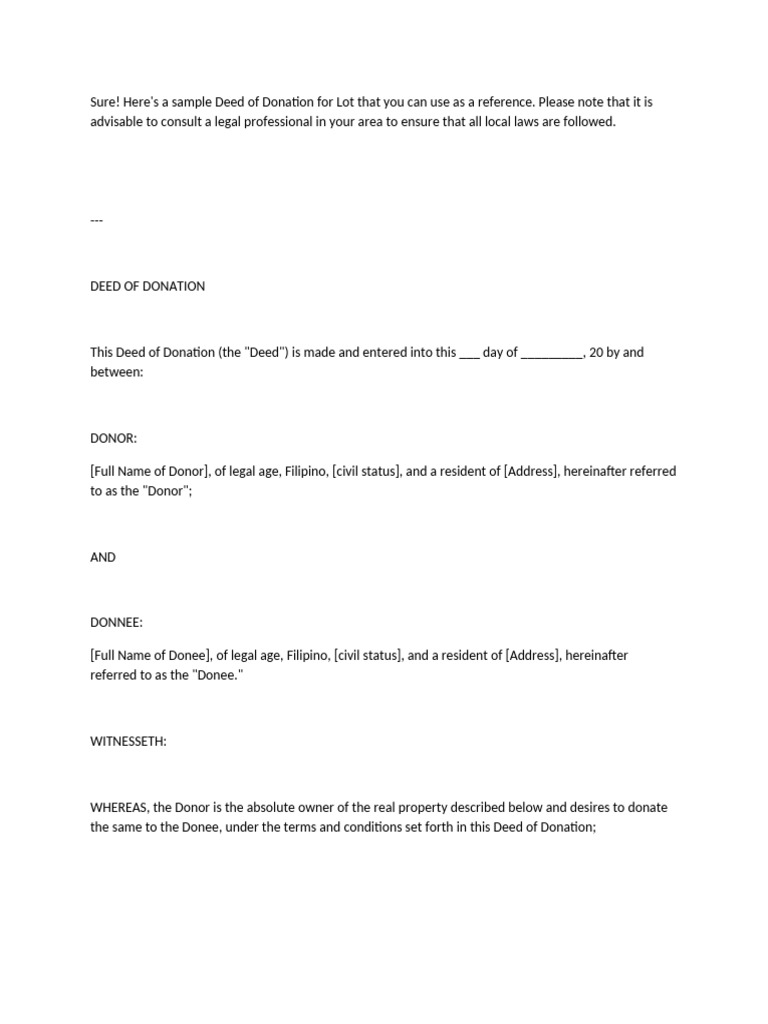 Deed of Donation | PDF | Deed | Civil Law (Common Law)