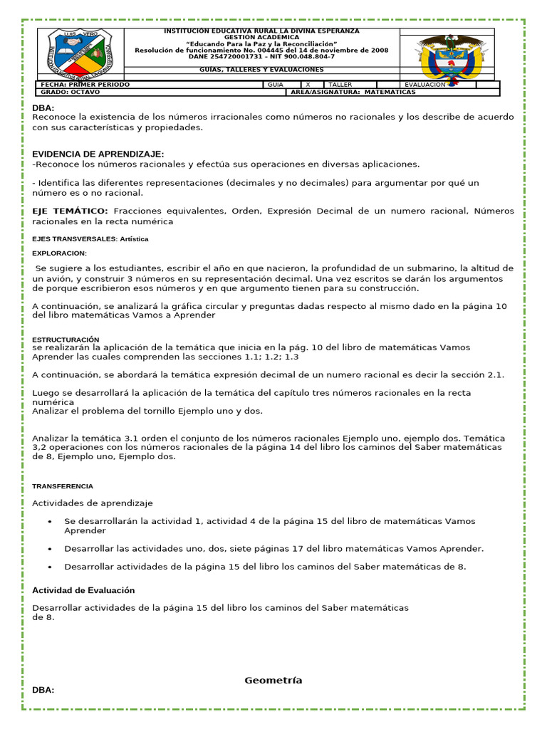 Guía de Matemáticas para Octavo Grado | PDF | Número racional | Matemáticas