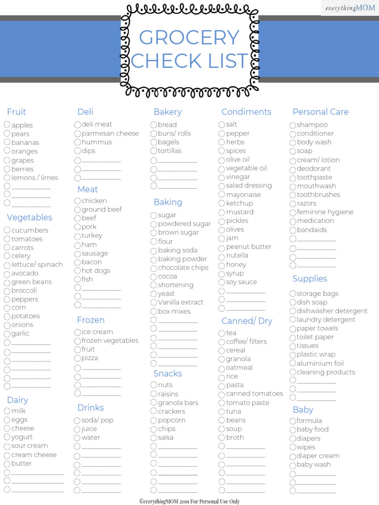 Comprehensive Grocery Checklist | PDF | Vegetables | Fruit