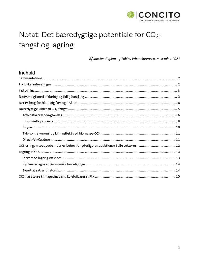 Potentialet For Bæredygtig CO2 Fangst Og Lagring | PDF