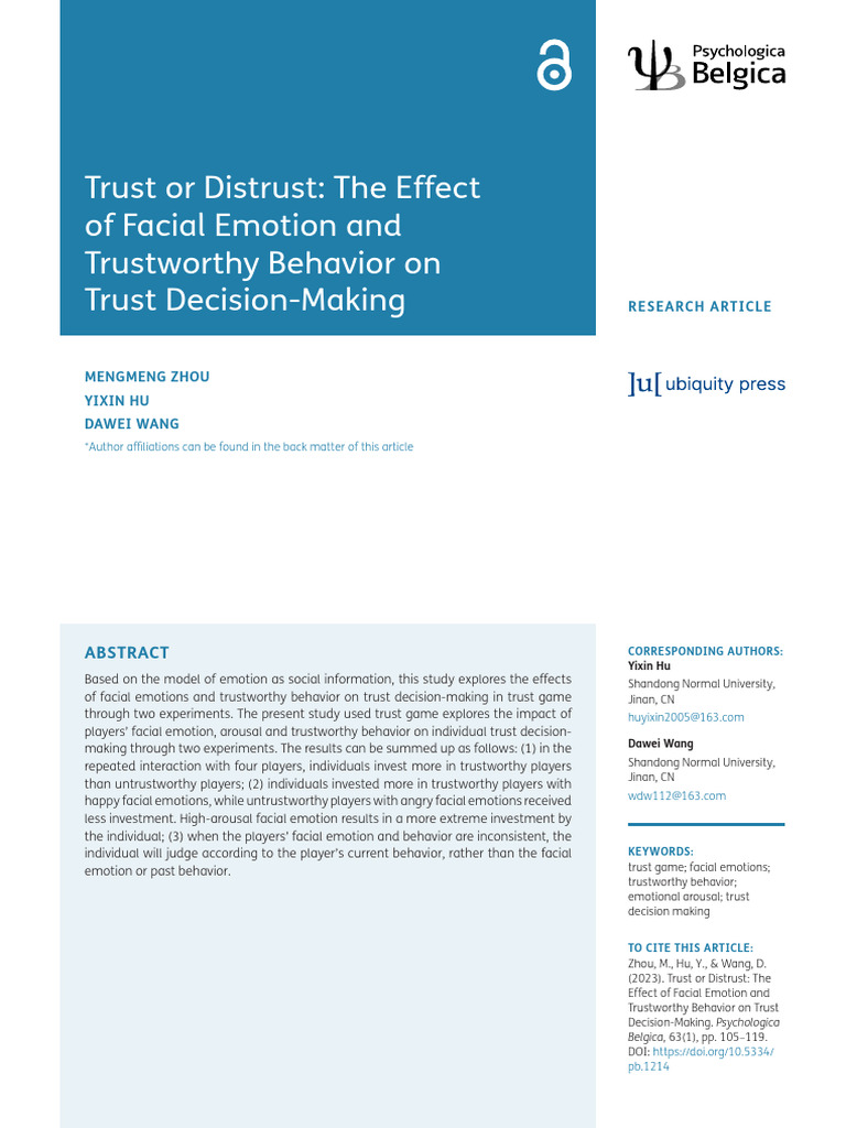 Cap 4 - Trust or Distrust | PDF | Emotions | Decision Making