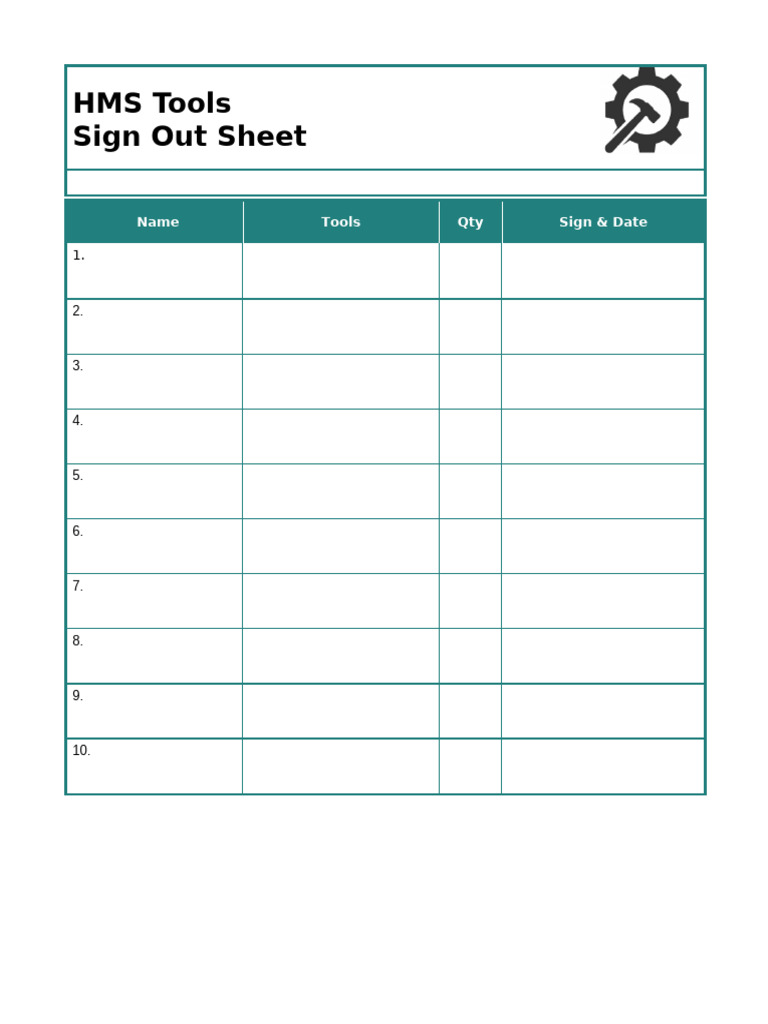 HMS - Tools Sign Out Sheet | PDF