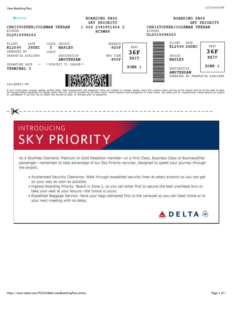 Delta Sky Priority Boarding Pass | PDF | Delta Air Lines | Aviation