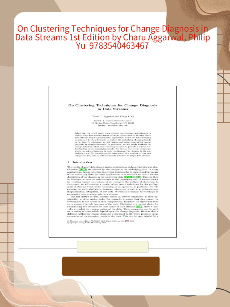 Get On Clustering Techniques for Change Diagnosis in Data Streams 1st Edition by Charu Aggarwal ...