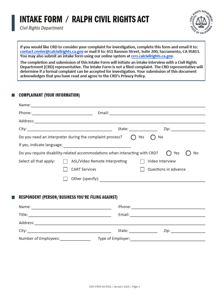 CRD Intake Form Ralph ENG | PDF | Http Cookie | World Wide Web