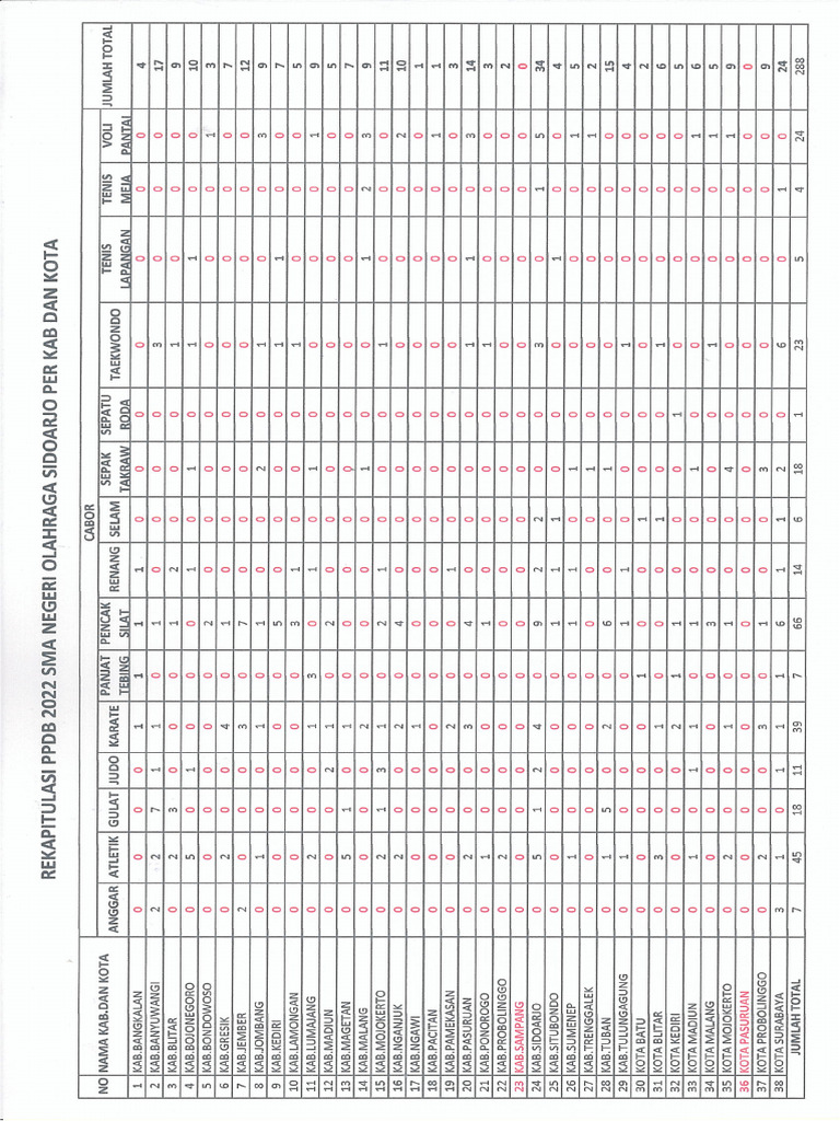 Rekapitulasi Pendaftar PPDB Per Kab Kot TH 2022-2024 | PDF
