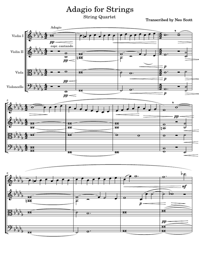Adagio For Strings String Quartet | PDF | Chordophones | Friction ...