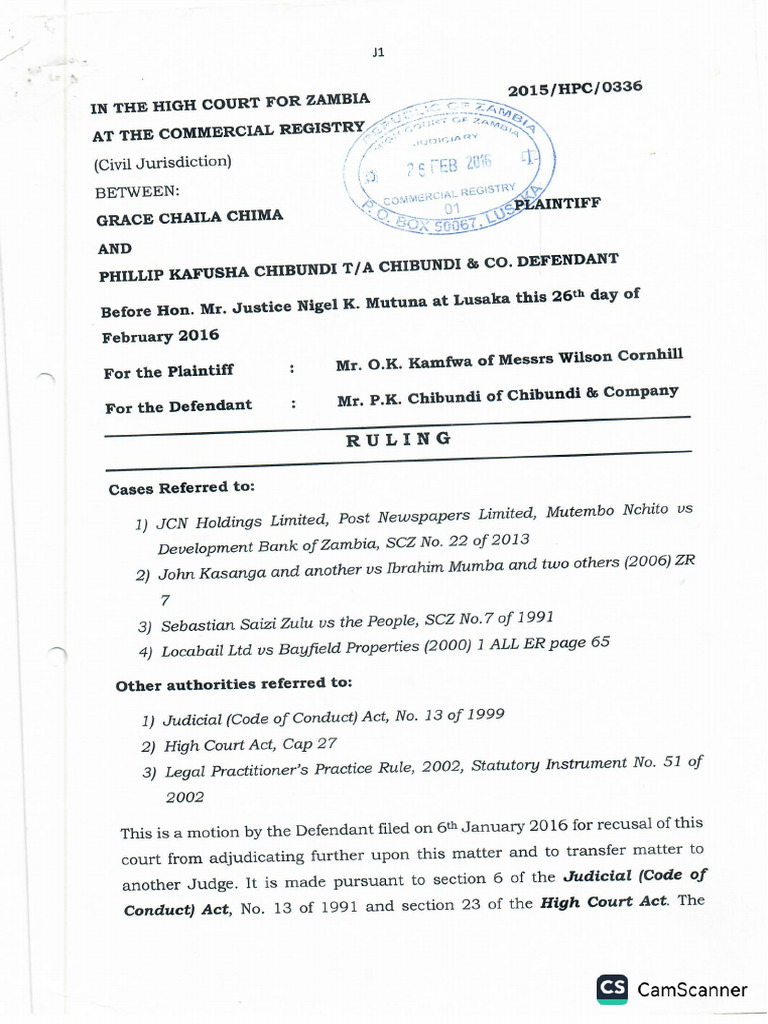 Ruling Grace Chaila Chima & Philip Kafusha Chibundi | PDF