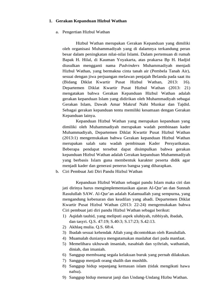 Gerakan Kepanduan Hizbul Wathan: Nilai dan Tujuan | PDF