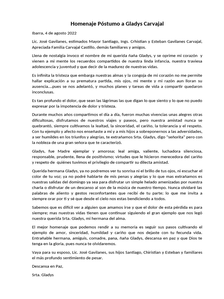 Discurso de Homenaje Póstumo | PDF