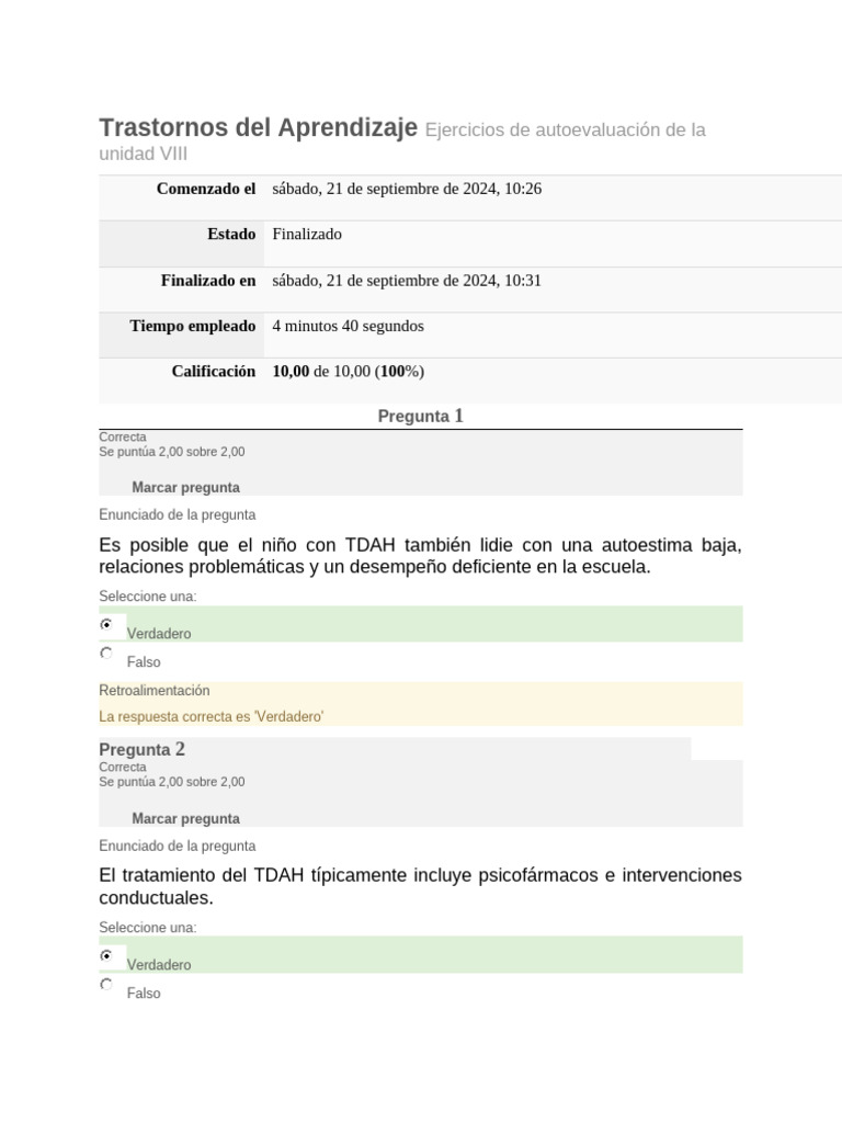 Ejercicios de Autoevaluación de La Unidad VIII | PDF