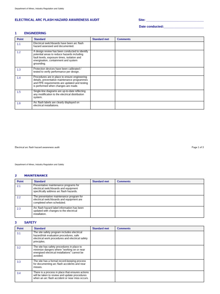 MSH_AuditTemplate_ArcFlash | PDF | Personal Protective Equipment | Safety