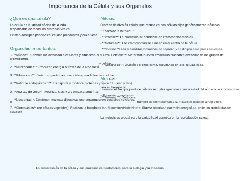 Importancia de la Célula y Organelos | PDF | Biología Celular) | Mitosis