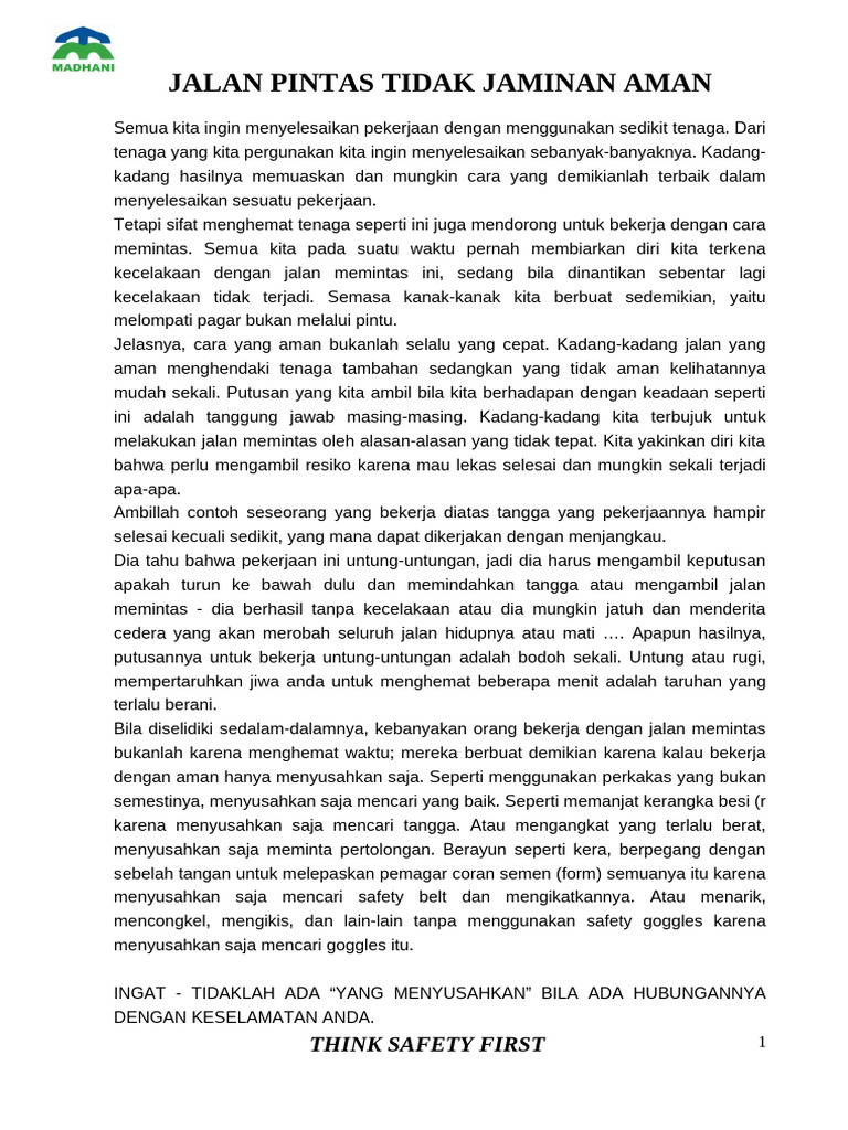Jalan Pintas Tidak Jaminan Aman - 090108 | PDF