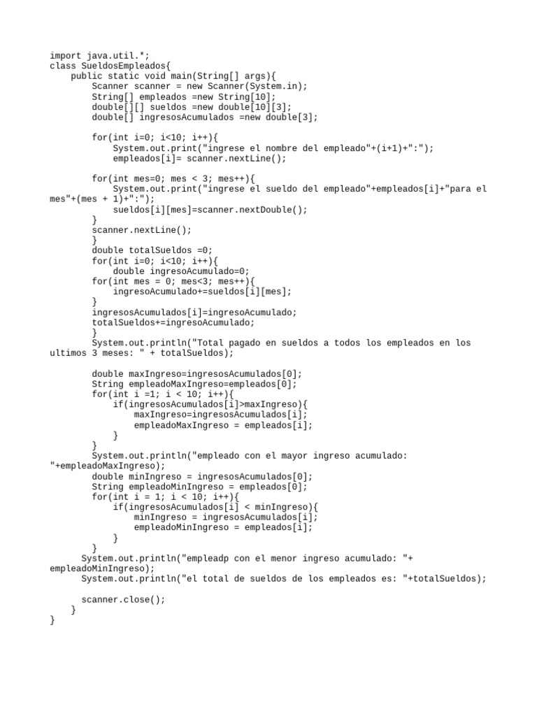 Cálculo de Sueldos de Empleados en Java | PDF