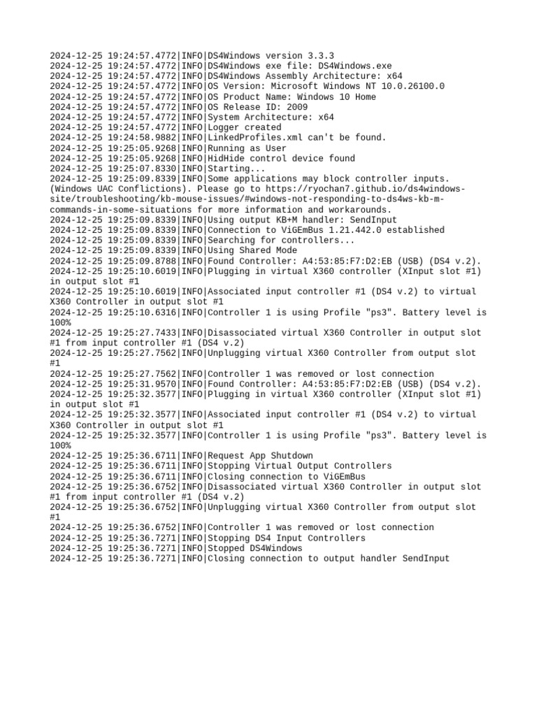 Ds4windows Log 20241225.0 | PDF | Xbox 360 | Microsoft Windows