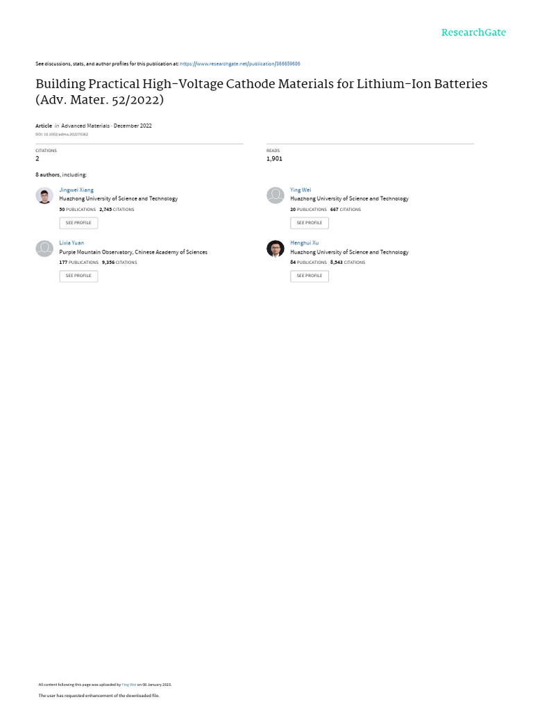 Building Practical High Voltage Cathode Materials For Lithium Ion Batteries (Adv. Mater. 52/2022 ...