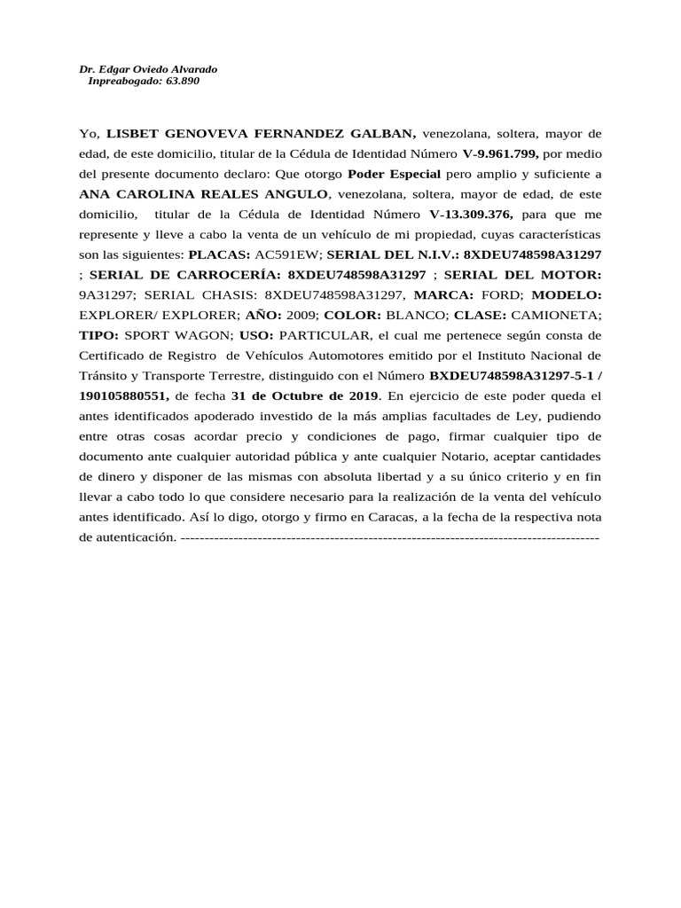 Poder Venta Explorer Obdulio | PDF