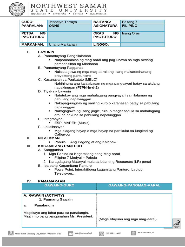 Lp-Grade-7 - Pabula - Ang Pagong at Ang Kalabaw | PDF