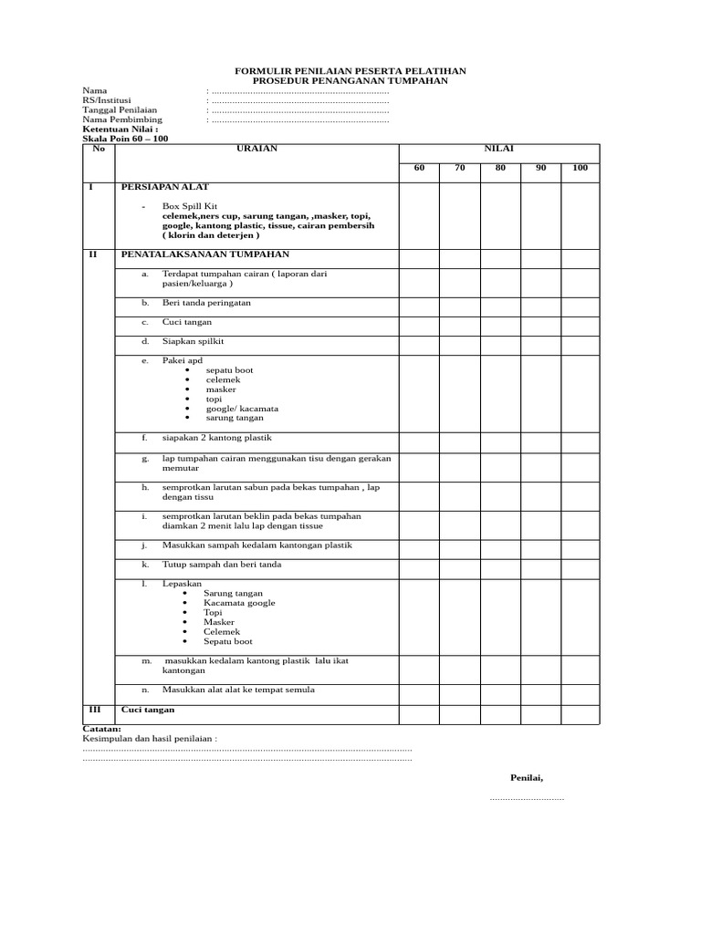 Penilaian Prosedur Penanganan Tumpahan | PDF