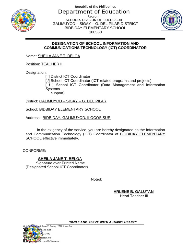 Designation ICT Coordinator | PDF