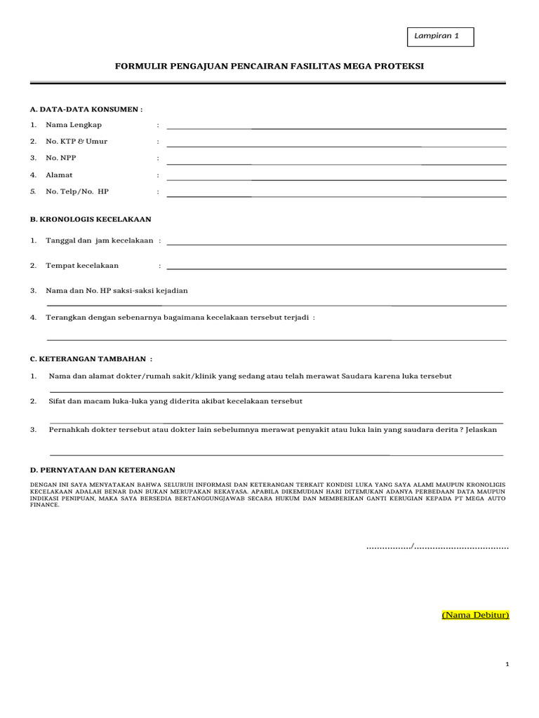 Formulir klaim PA-1 Mega Proteksi -1 PT MCF | PDF