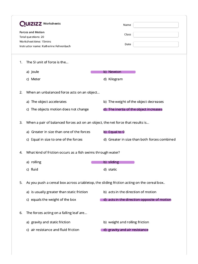 Quizizz - Forces and Motion | PDF | Force | Acceleration