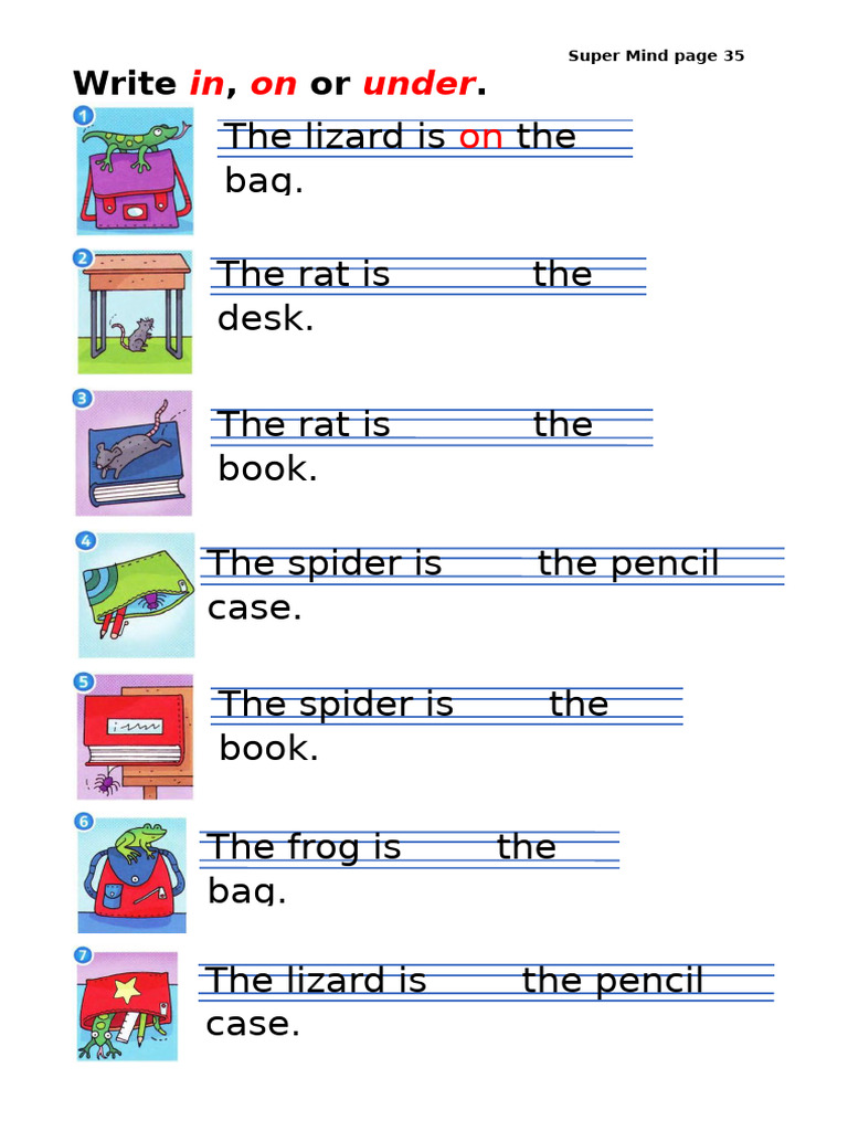 In on Under Worksheet | PDF