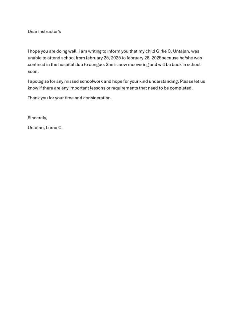 Excuse Letter | PDF